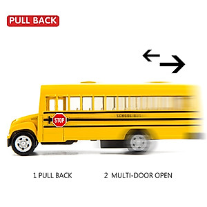 BDTCTK Diecast Yellow School Bus Toy Cars for Kids - 5 Inch Pull Back Car with Opening Doors and Rubber Tires