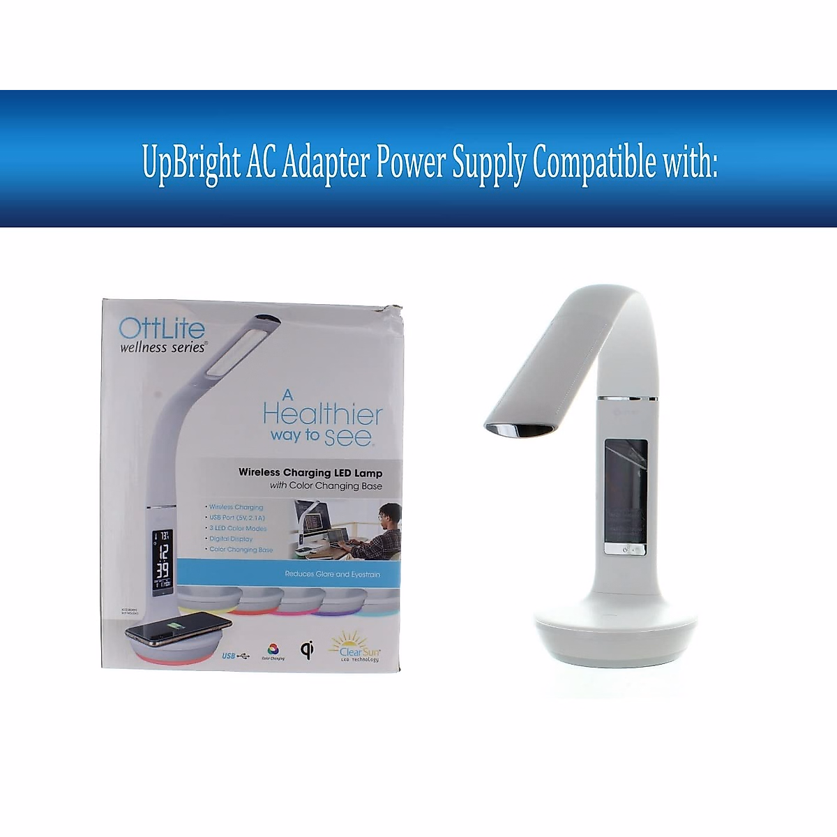 UpBright 12V AC Adapter Compatible with OttLite U8QAFSB3 U8QAFSB4 U8QAFSB3B4 1501705 B1FSB Wellness Series Charging LED Desk Lamp Light TY1200250A1MN 3YE BZ36-120250-AU DC12V 2.5A Power Supply Charger