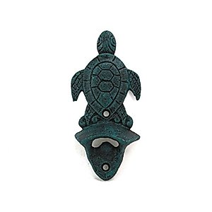 Hampton Nautical Seaworn Blue Cast Iron Wall Mounted Sea Turtle 6" Bottle Opener