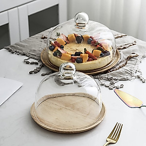KVMORZE Cake Stand with Glass Dome, 2-in-1 Acacia Wood Cheese Cupcake Serving Platter, Covered Platter, 7.8" Cake Fruit Display Server Tray for Kitchen, Birthday, Wedding, Event, Pies, Appetizer