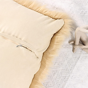 OYIMUA Fluffy Decorative Throw Pillow Covers 20×20, Faux Fur Farmhouse Luxury Pillow Cases,Soft Plush Fuzzy Beige Cushion Covers for Sofa Couch Living Room Bedroom Set of 2