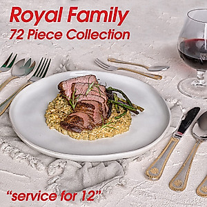 Hermann Miller Royal Family Collection 72 Piece Fine Flatware Silverware Set with Gift Carrying Case, Elegant Design, Serves Parties 12 people, Perfect Housewarming Graduation for Loved Ones, Gold