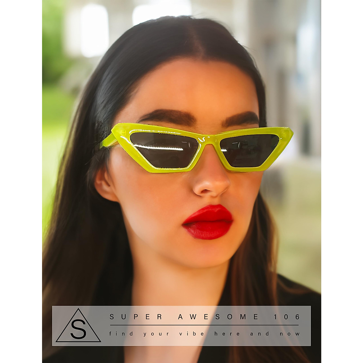 SA106 Womens Neon Pop Color 80s Squared Cat Eye Sunglasses (Green Black)