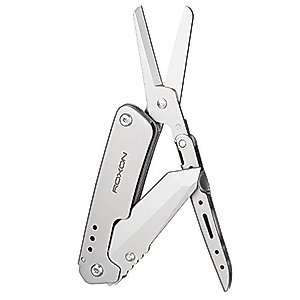 Roxon S501 Folding Pocket Knife and Scissors 2 in 1 Must-have at Home EDC Multi tool with Belt Clip, Perfect for Housework, Rescue, Hunting, Survival, Fishing, Hiking, Camping