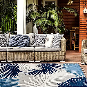Rugshop Lucca Contemporary Floral Indoor/Outdoor Area Rug 5' x 7' Navy