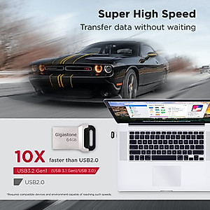 GIGASTONE Z90 [2-Pack] 64GB USB 3.2 Gen1 Flash Drive, Mini Fit Metal Waterproof Compact Pen Drive, Reliable Performance Thumb Drive, USB 2.0 / USB 3.0 /USB 3.1 Interface Compatible