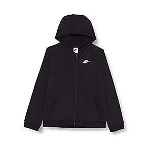Nike Boy's NSW Club Full Zip Hoodie, Black/Black/White, Large
