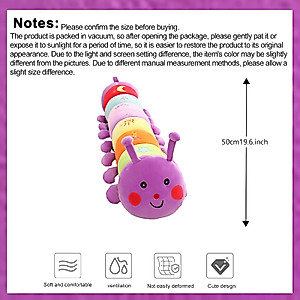 AUCOOMA 19.6" Caterpillar Stuffed Animal Small Pillow, Fun Plush Soft Long Pillow, Toy Doll Creative Birthday Gift Purple