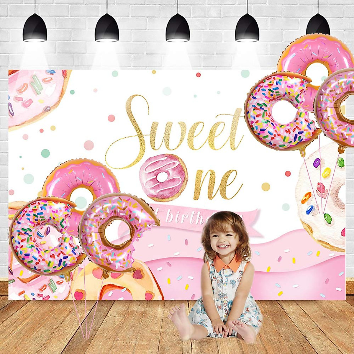 6Pcs Pink Donut Balloons Party Decoration Sprinkle Donut Mylar Balloons for Kids Girl Birthday Party Baby Shower Gender Reveal Wedding Supplies