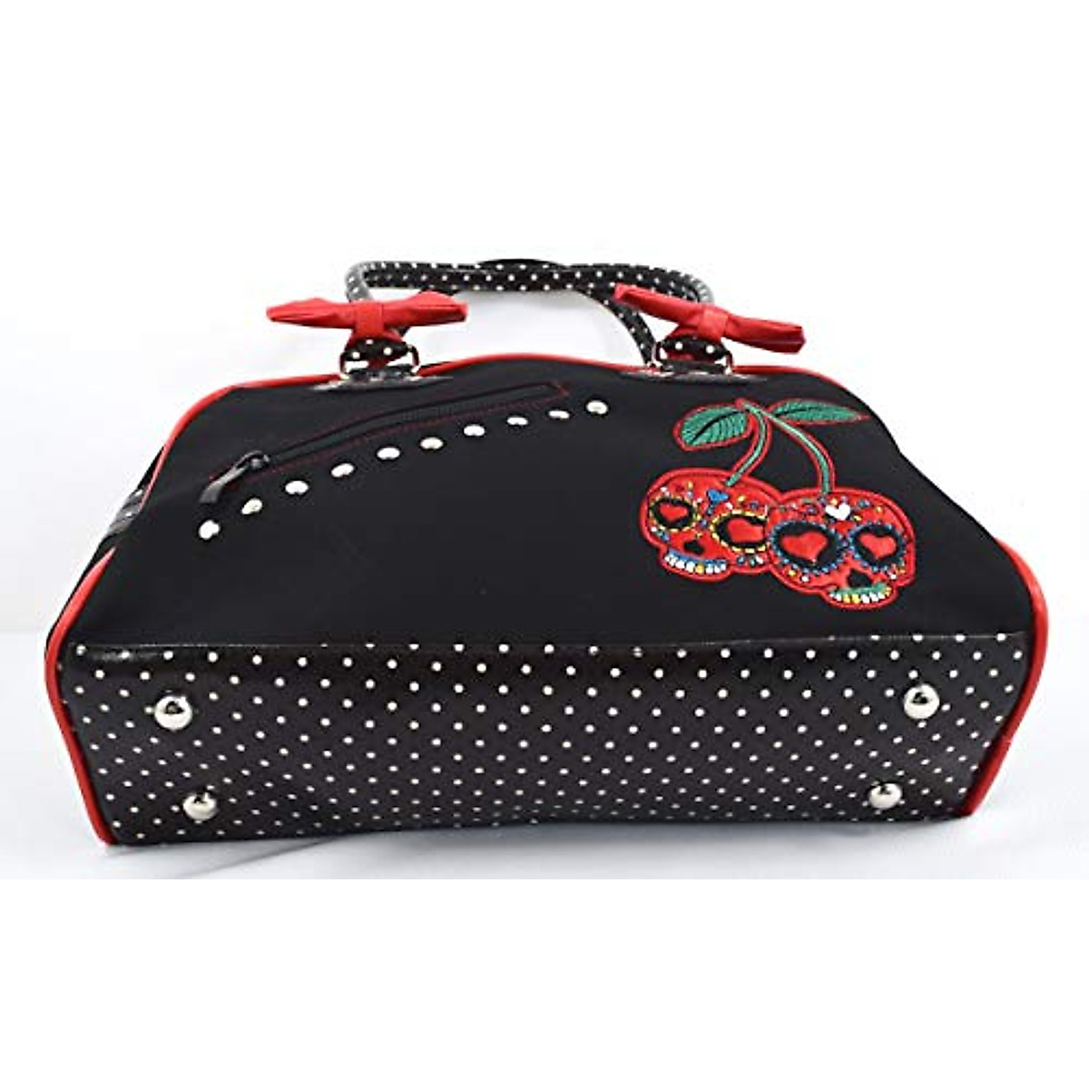 Lost Queen Cherry Bomb Skull Cherries Polka Dot Bow Handbag Rockabilly Black Red