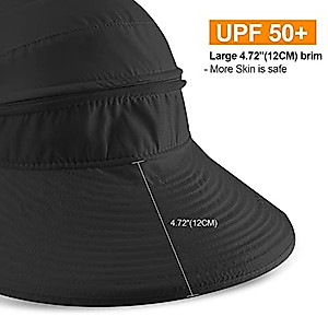 MEINICY Womens Sun Visor Hat Wide Brim, 2 in 1 Zip-Off Sun UV Protection Foldable Adjustable Visors Beach Hats for Women (2 Pack Black+White)