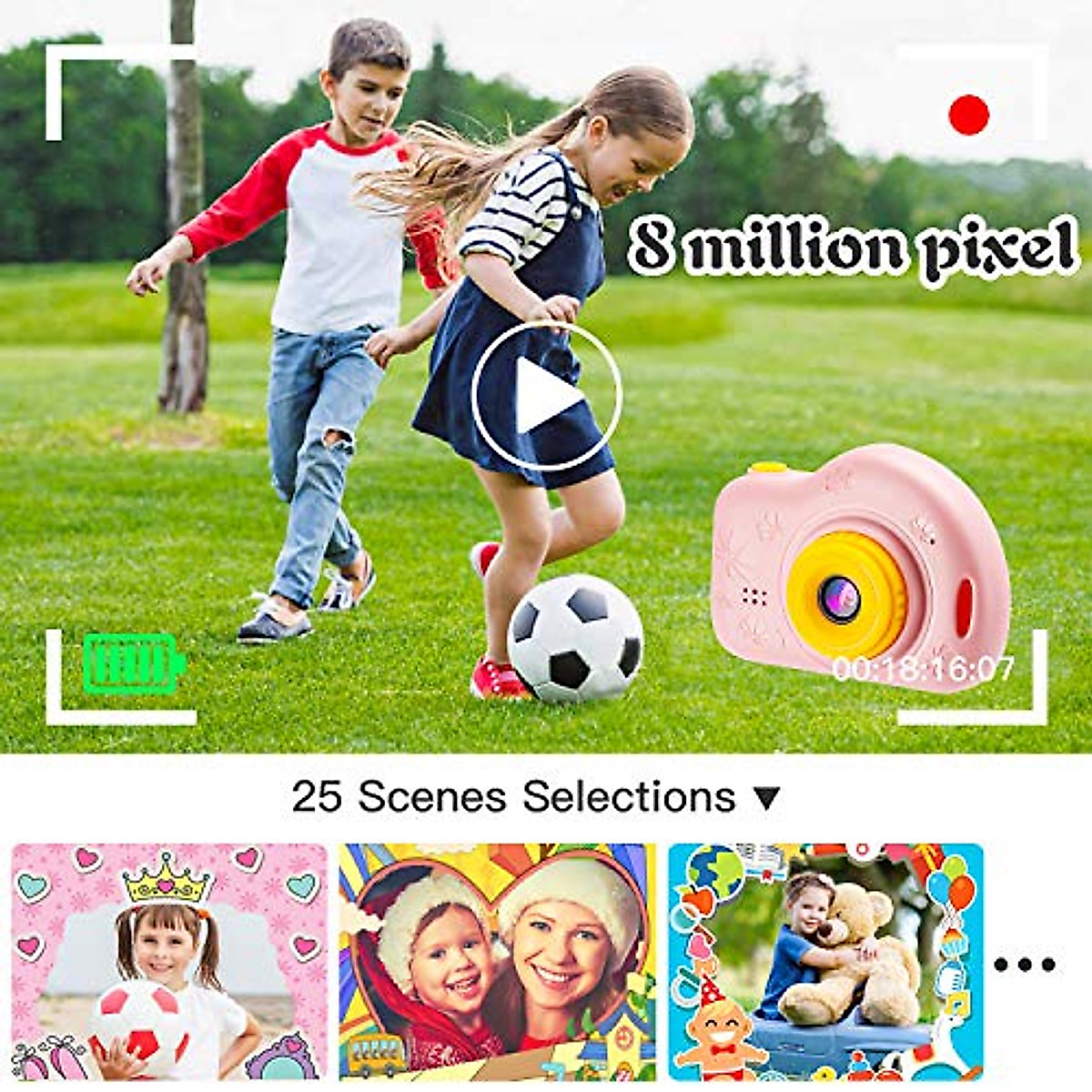 Taoist Kids Camera with 1080P 2 Inch IPS Screen ,HD Digital Video Cameras Toys for Toddler, Camera Camcorder for Children,Best Gifts for 3 4 5 6 7 8 9 10 Years Old Girls Boys with 32GB SD Card(Pink)