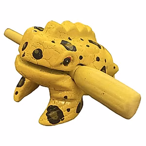Cozinest 3" Wooden Frog Guiro Rasp Percussion Instruments Tone Block Thailand Craft Wood Frog Musical Instrument Adorable Gift (Yellow Dots)