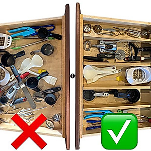 Bamboo Drawer Dividers Organizers 18 - 21.75 IN - Kitchen Drawer Organizer with Spring Loaded, Expandable Drawer Organization Separators for Kitchen, Dresser, Bedroom, Bathroom, and Office - Pack of 4