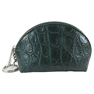 PELGIO Genuine Crocodile Skin Leather Zip Around Coins Pocket Purse Key Ring Wallet (Fir Green)