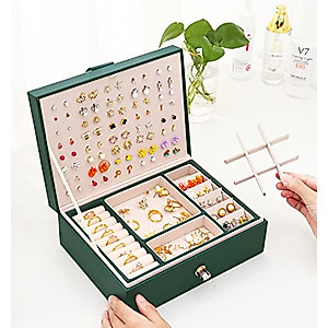 QBestry Stud Earring Organizer for Women Girls Jewelry Box for Earrings Necklace Jewelry Organizer,Girls Earring Box for Womens Necklace Holder Rings Organizer Bracelet Earring Storage Case,Green