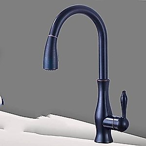 CAIDAI&YL Black Kitchen Sink Mixers One Handle Stream Sprayer Shower Head Deck Mounted Pull Out Kitchen Faucet Pull Down Hot Cold,Black and Bronze