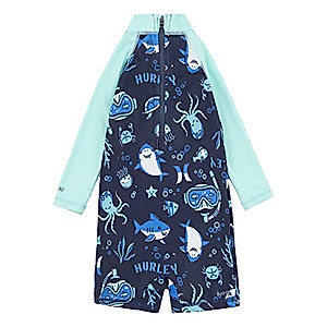 Hurley baby boys Long Sleeve Rash Guard Coverall One Piece Swimsuit, Navy/Aurora Green, 24 Months US