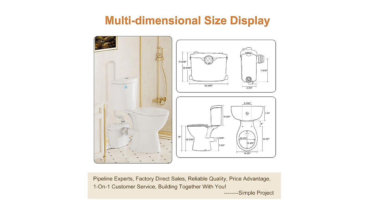 Simple Project 19" Tall Macerating Toilet for Seniors