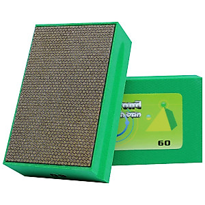 BSRTTOOL Diamond Hand Polishing Pads 60 Grit Sanding Blocks Foam Backing for Tile Stone Marble Concrete Ceramics Granite Glass Wet Dry 1PCS 60