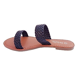 Elegant Women's Fashion Flip Flop Sandals (8, 2 Strap Braided Black)