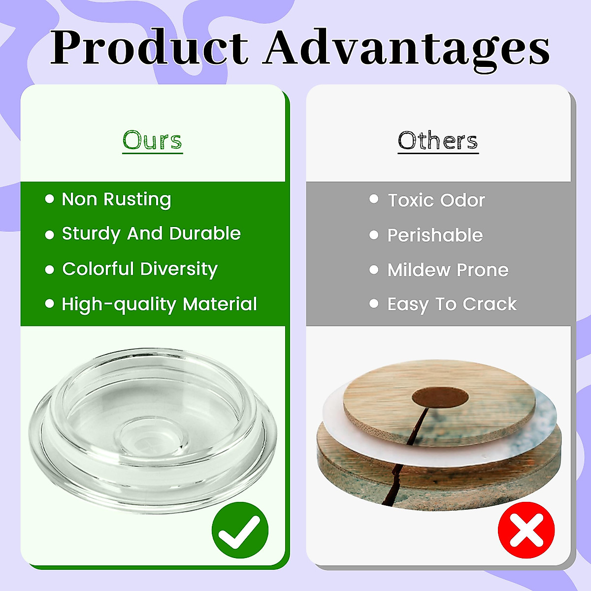 Joyclub 4 Pack Acrylic Lids Fit for 16 oz Glass Cups with Lids and Straws, Replacement Lids for Drinking Beer Glasses with Bamboo Lids Iced Coffee Cups Cute Tumbler Cup (Clear)