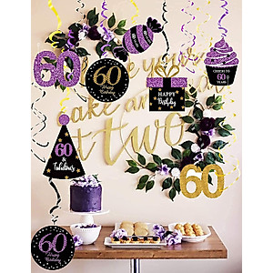 60th Birthday Decorations for Women Purple Black Gold 60 Birthday Party Decor – Foil Hanging Swirls/Women 60th Birthday Party Decorations