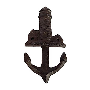 Rustic Heavy Duty Cast Iron Light House Wall Hooks, Set of 2, 5 1/2 Inch