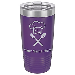 LaserGram 20oz Vacuum Insulated Tumbler Mug, Chef Hat, Personalized Engraving Included (Dark Purple)