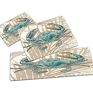 Kitchen Rugs Sets 3 Piece Floor Mats Sea Underwater Submarine Crab Durable Doormat Nautical Ocean Animal Area Rug Washable Runner Carpet Set Non Slip Fantastic Crab Design Kitchen Rugs and Mats