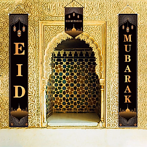KYMY Ramadan EID Mubarak Decorations Banner,Muslim Ramadan EID Welcome Porch Sign, Islamic Eid Festival Party Decor and Supplies
