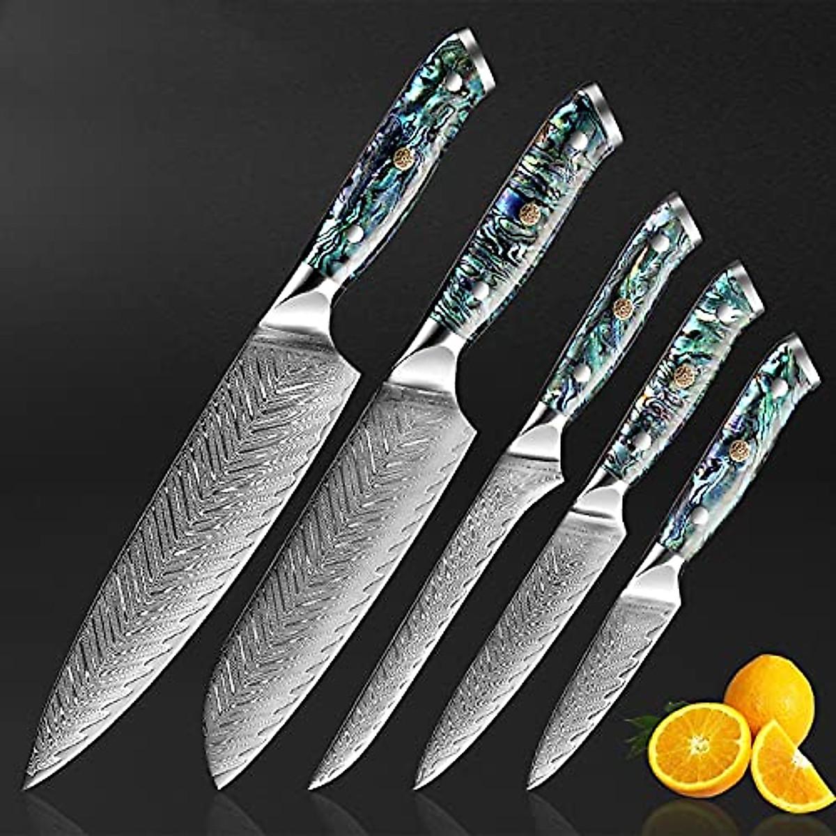 FFRR Knife Cleaver Chinese Chopping Knife Professional Kitchen Japanese Knife Set Steel Chef Knife Abalone Shell Handle Santoku Meat Vegetable Cleaver Cut Cutting Vegetable (Color : 5PCS)