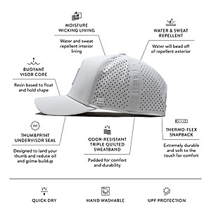 melin Odyssey Stacked Hydro, White, Men's Performance Snapback Hats, Water-Resistant Fitted Baseball Caps for Men & Women, Golf, Running, or Workout Hat, Medium-Large