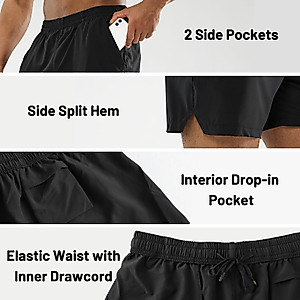 MIER Men's Workout Running Shorts Quick Dry Active 5 Inches Shorts with Pockets, Lightweight and Breathable, Black, S