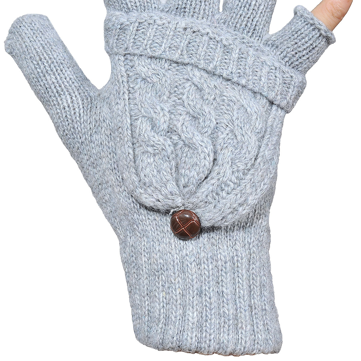 Beurlike Women's Winter Gloves Warm Wool Knitted Convertible Fingerless Mittens (Gray)