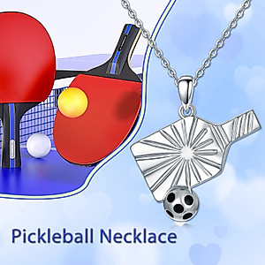 UCADRIT Pickleball Necklace Sterling Silver Pendant Pickleball Paddle Jewelry Gifts for Women