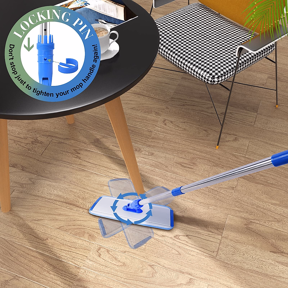 Bonpally 18" Microfiber Mop Floor Cleaning System, Flat Mop for Hardwood Floors, Professional Commercial Mop, Wet and Dust Mop with Extendable Handle, 4 Reusable Mop Pads, Household Cleaning Tools