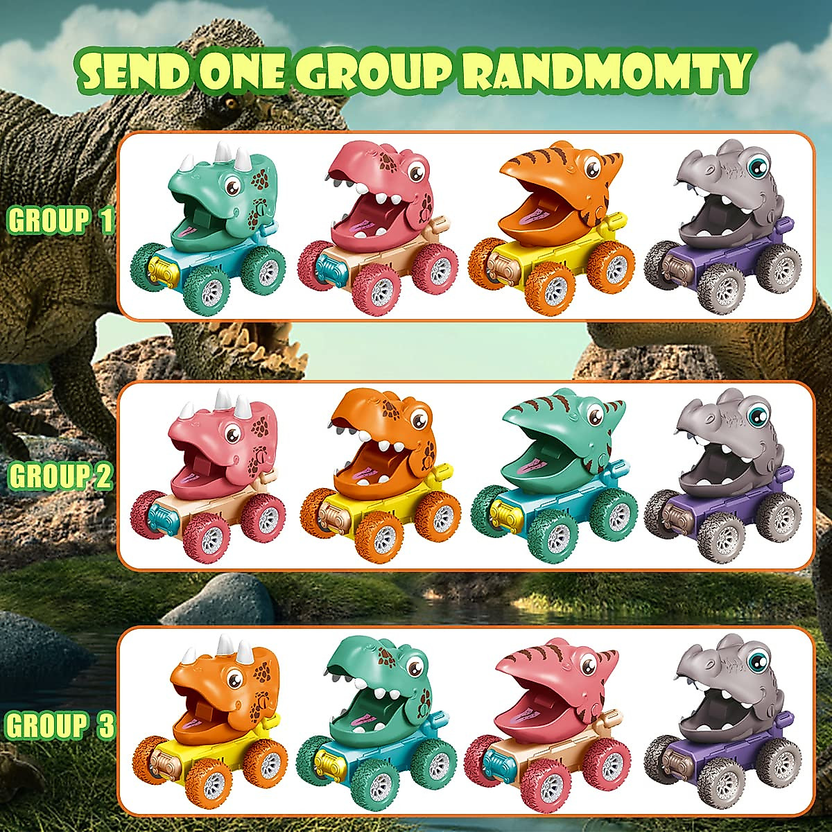 Obbay Dinosaur Toys for 2 Year Old Boy-Dinosaur Toy Cars for 5 Year Old Boys 4 Pack Set Car Toys for 3 Year Old Boys Christmas Birthday Gifts for Toddlers 2 3 4 5 Year Old Boys Girls