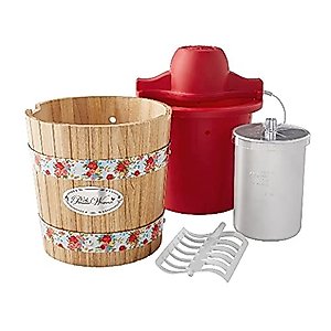 Pioneer Women Sweet Rose 4 Quart Ice Cream Maker, Brownred