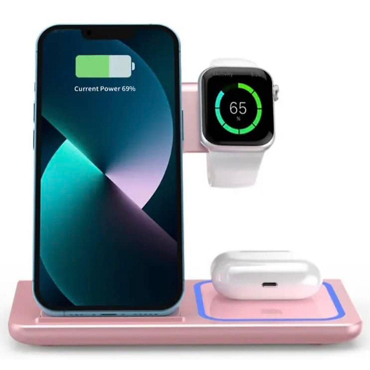 Wireless Charging Station, 3 in 1 Fast Charging Dock for iPhone 14/13/12/11/Pro/X/Max/XS/XR/8/Plus, Apple Watch7/6/5/4/3/2/SE, for Airpods 3/2/Pr0 Wireless Charging Station for Apple (Pink)