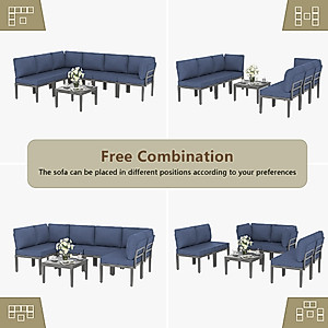 Kullavik Patio Furniture Set,7 Pieces Metal Modern Outdoor Furniture,Outdoor Sectional Sofa w/5.1" Cushions and Coffee Table for Patio,Backyard，Navy Blue