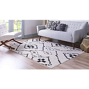 Unique Loom Morocco Collection Tribal, Southwestern, Bohemian Area Rug, 5' 0" x 8' 0", Ivory/Black