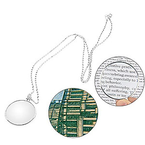 Hanging Magnifier, Portable 5X Magnifier Monocle Lens with Hanging Necklace for Reading Crafts Needlework Jewelry Hobbies(Silver)