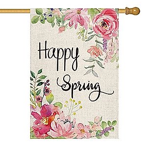 AVOIN colorlife Happy Spring Peony Flower House Flag Double Sided, Seasonal Spring Yard Outdoor Flag 28 x 40 Inch