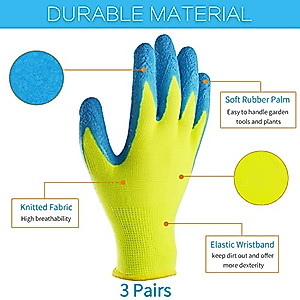 GLOSAV Durable Toddlers Garden Gloves, Kids Gardening Gloves for Ages 2-12, Kids Work Gloves for Fishing, Yard, 3 Pairs (Size 2 for 2, 3, 4 Year Old)