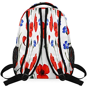 TropicalLife Floral Poppy Pattern Backpack for Women Men, Travel Laptop Backpack Lightweight Computer Hiking Gym Sports Rucksack Casual Daypack Carry On Backpack Work Bag