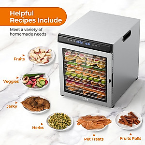 YASHE Food Dehydrator Machine, 12 Stainless Steel Food Dryer, 72H Timer and Temperature Control (95°F-167°F), 1300W Dehydrators for Food and Jerky, Herbs, Fruit, Dog Treats, Recipes Book Included
