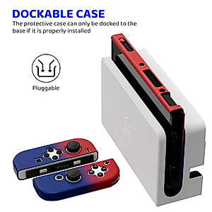 FANPL for Nintendo Switch OLED Case, Dockable Protective Case Cover for Switch OLED and Joy Con Controller (Red & Blue)