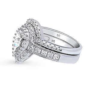 BERRICLE Sterling Silver Halo Wedding Engagement Rings Pear Cut Cubic Zirconia CZ Milgrain Ring Set for Women, Rhodium Plated Size 6