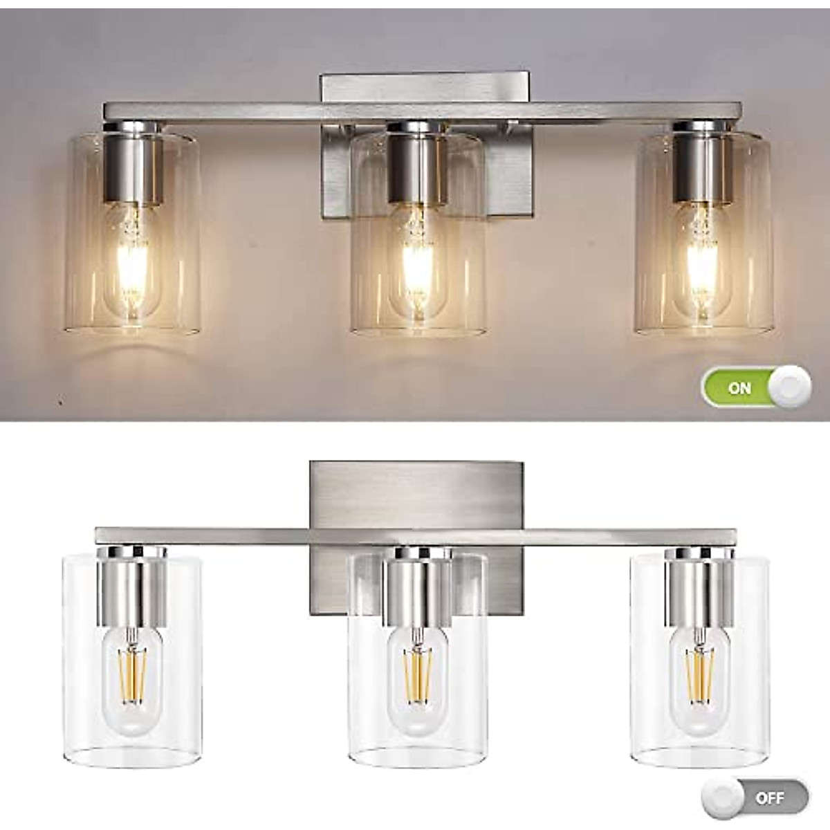 DRNANLIT 3-Light Vanity Light, Brushed Nickel Bathroom Lighting Fixtures Over Mirror, Modern Metal Wall Lights for Hallway Kitchen Bedroom Living Room